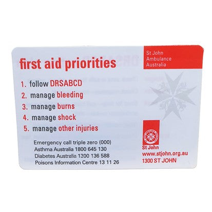 DRSABCD Action Plan - Plastic wallet card – St John Ambulance Victoria